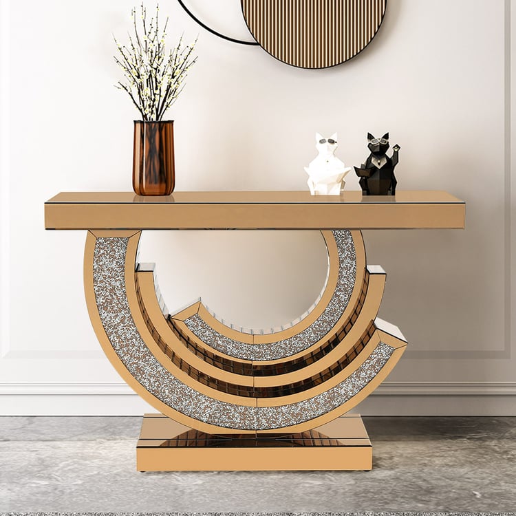 Glittera Modern Gold Console Table with Tiered Base and Glitter Accents ...