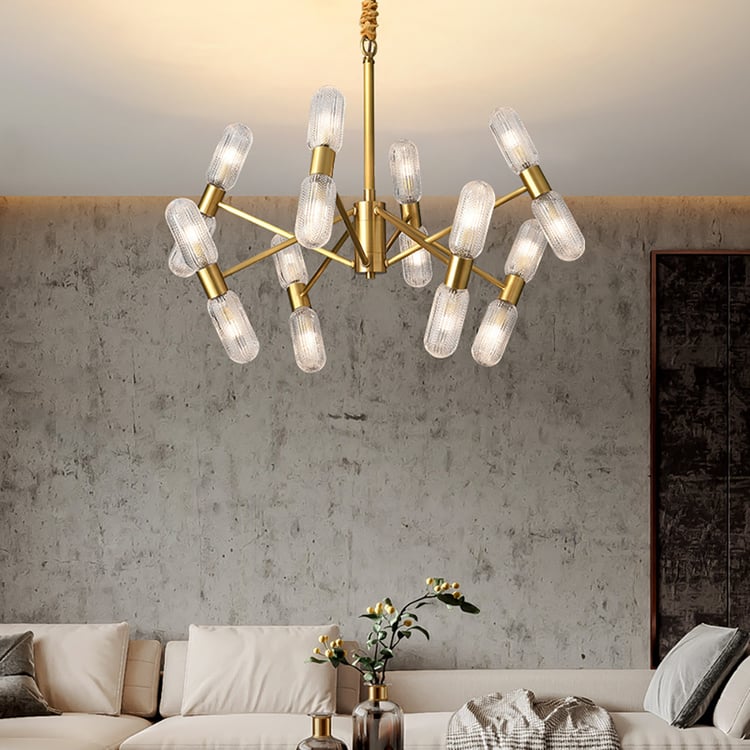16-Light Gold Chandelier Glass Ceiling Lighting with Adjustable Chain ...