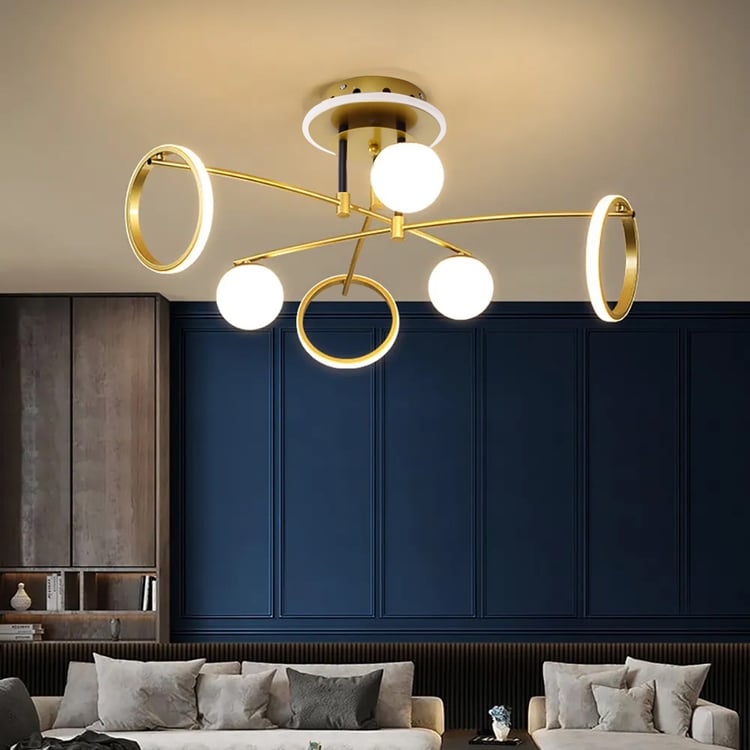 Modern Contemporary Semi Flush Mount LED Lighting in Black & Gold 6 ...