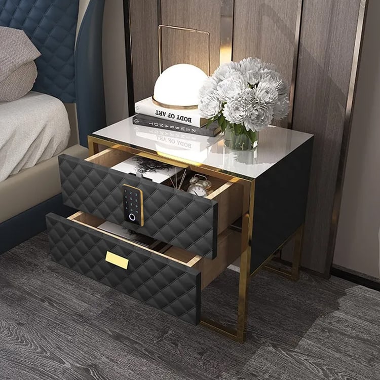 Black nightstand with locking drawer store