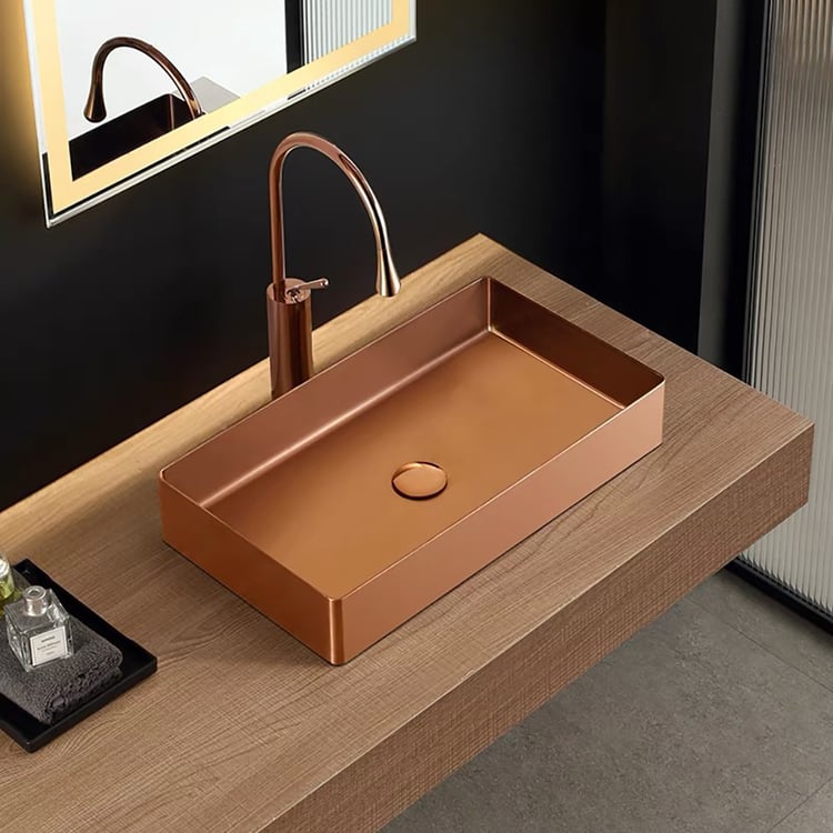 Contemporary Gold Rectangular Stainless Steel Countertop Basin Luxury ...