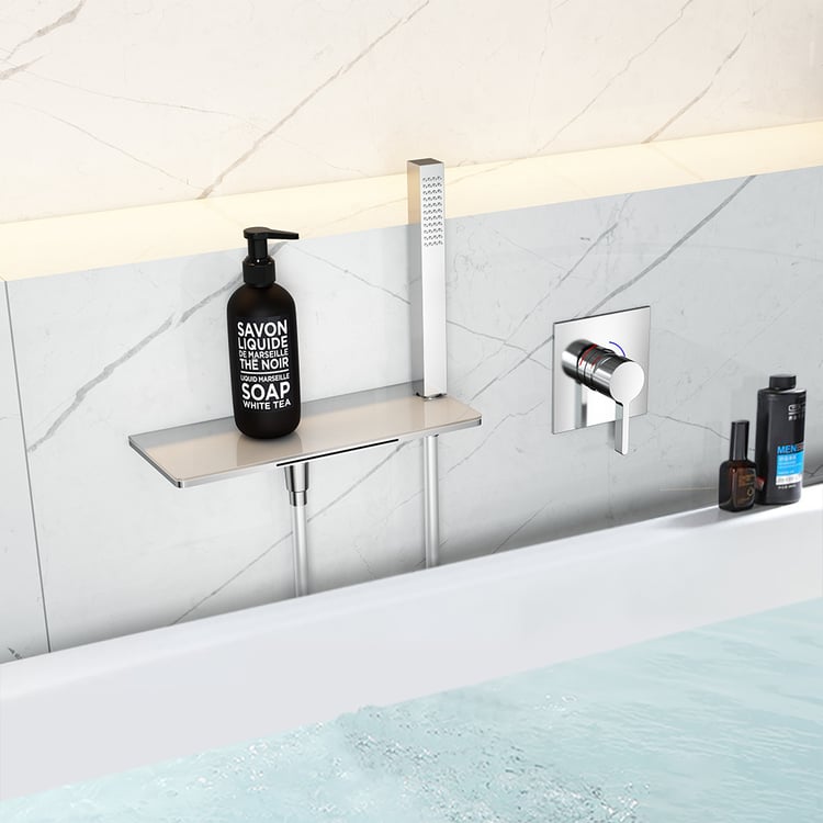 Wall Mounted Waterfall Bath Tap with Handshower Solid Brass in Chrome ...