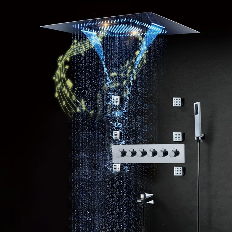 Wall-Mounted 31" Shower System in Polished Chrome Rainfall 5 Functions ...