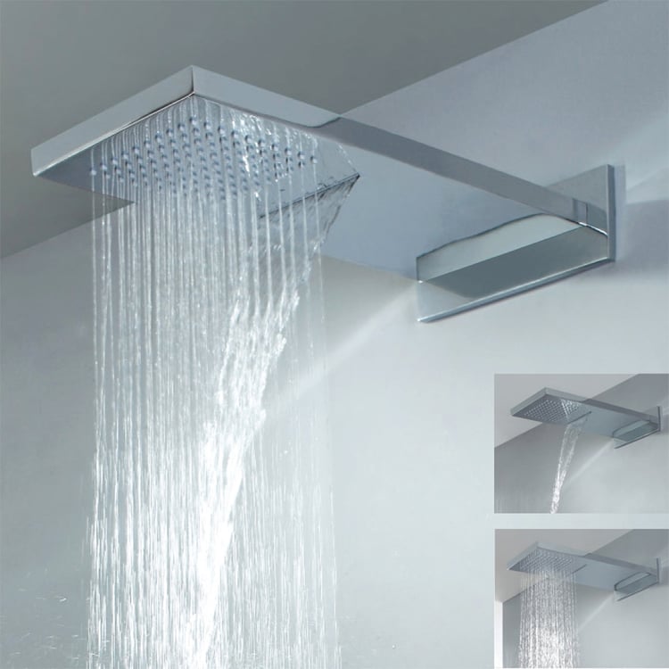 Luxury Stainless Steel Square Dual Function Waterfall Rain Shower Head ...