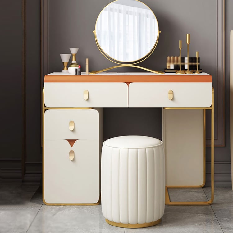 Modern White MDF Top Vanity Set with Cabinet Mirror & Stool Included｜Homary