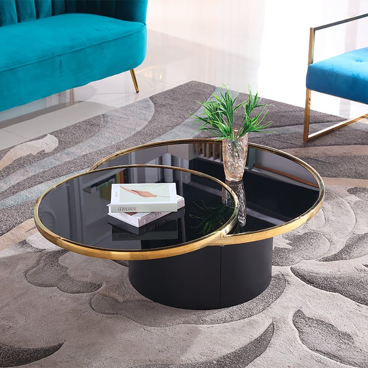 Modern Round Black Coffee Table with Tempered Glass Top and Stainless ...