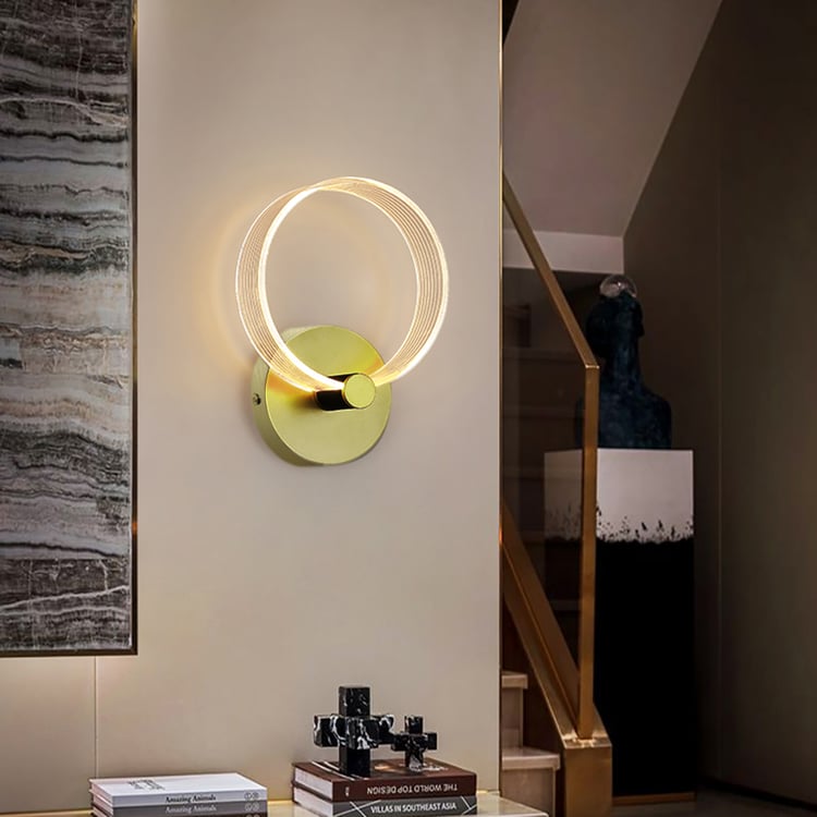 Modern Round LED 1-Light Wall Light in Black & Gold | Homary AU