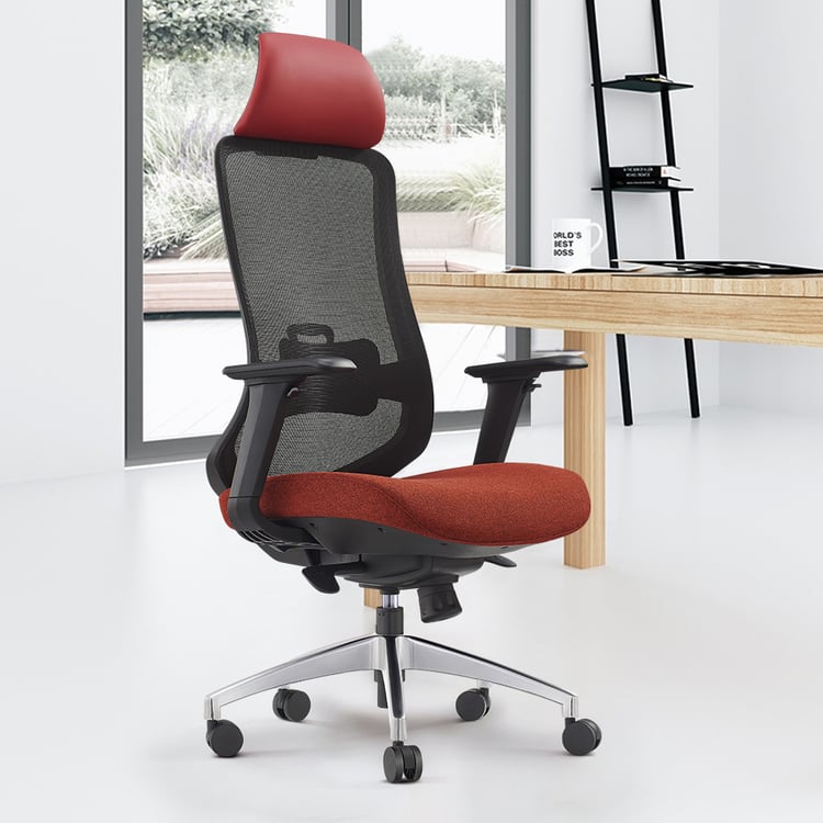 Contemporary Red Mesh Swivel Office Chair with High Back & Adjustable ...
