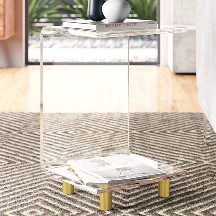 2-Tiered Acrylic End Table Modern Clear Side Table｜Homary UK