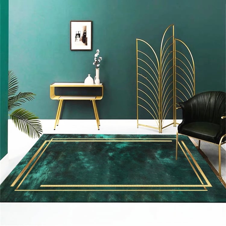 Green and Gold Modern Rectangle Indoor Area Rugs 3'x5' Machine-Washable ...