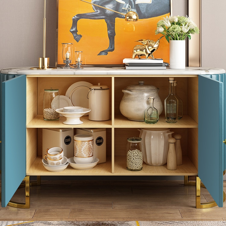 Epaule Sideboard Marble Top Stainless Steel Frame Cabinet Buffet Table Blue White Homary UK
