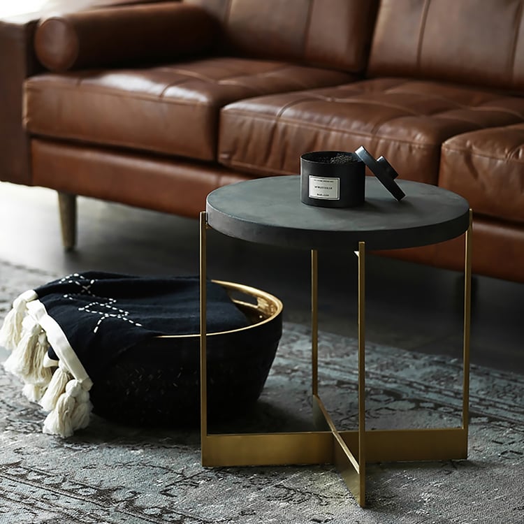 Black Round Side Table Accent Table Steel in Gold Finish｜Homary