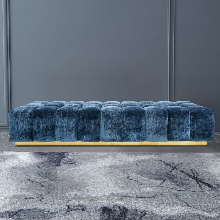 Modern Velvet Upholstered Bench Blue Bench with Sturdy Metal Base in ...