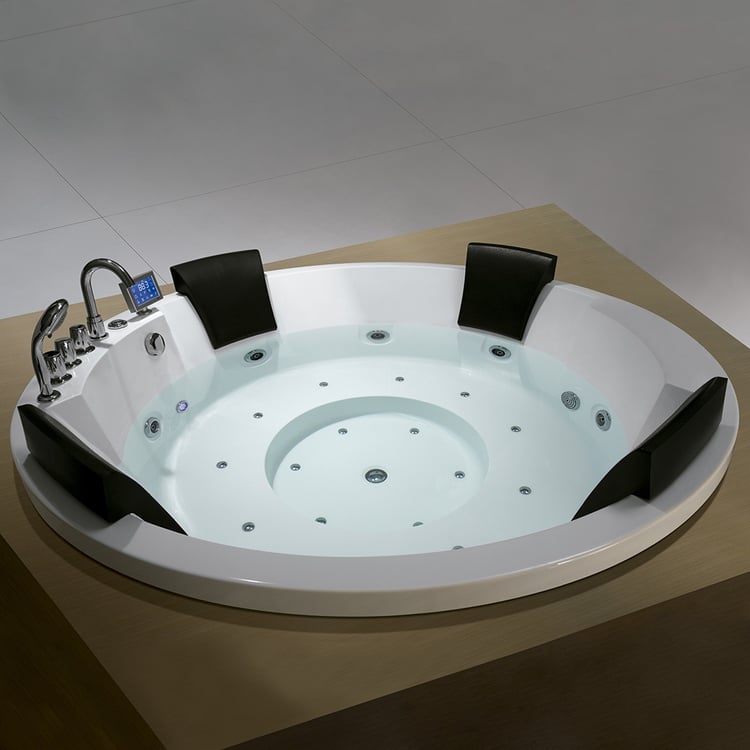 Modern 72" Round LED Drop-In Jetted Tub White Acrylic Whirlpool Tub ...