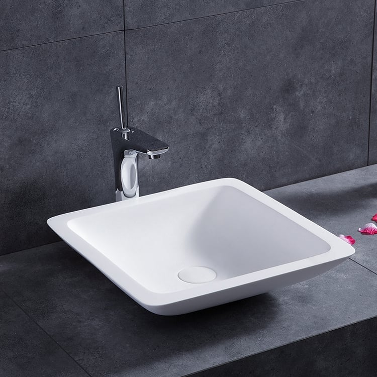 Contemporary Stone Resin Solid Surface Square Slope Vessel Sink ...