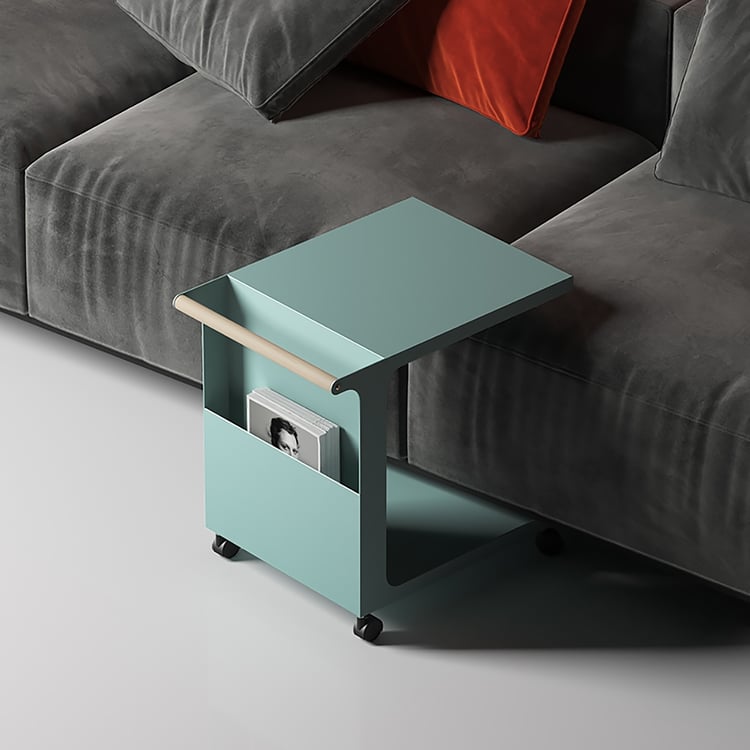 15"W x 20.5"L Rolling C Table Metal Green Side Table with Magazine Rack ...