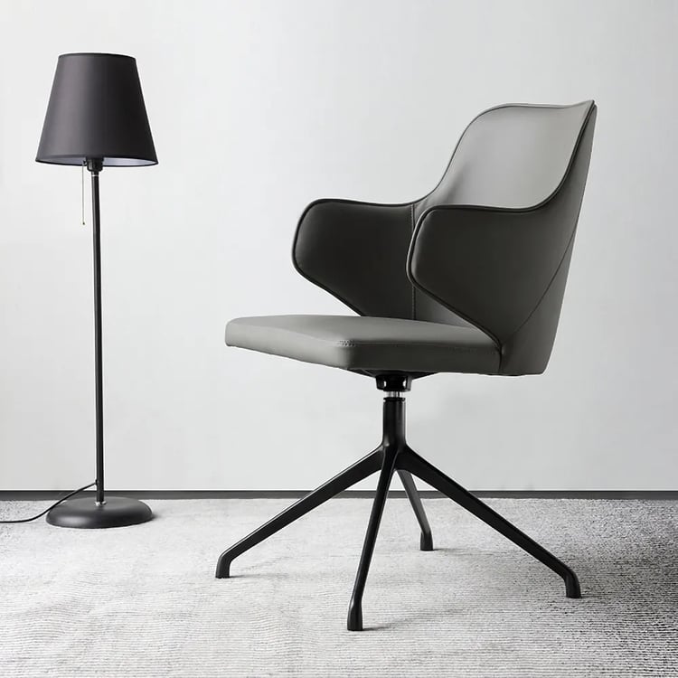 Grey PU Leather Task Chair for Desk Upholstered Swivel Office Chair in ...