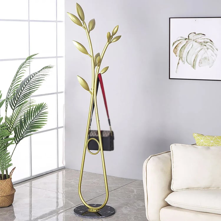 Modern Gold Metal Freestanding Tree Coat Rack with Faux Marble Base ...