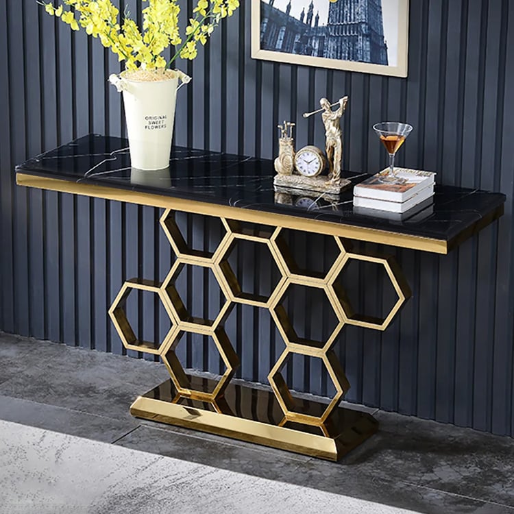 1500mm Modern Rectangle Black Marble Console Table Narrow Entryway Table Homary ES