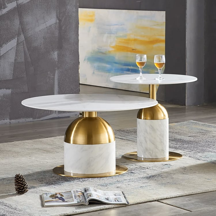 Modern Wine Glass Shape Coffee Table Set Sintered Stone Top 2-Piece｜Homary