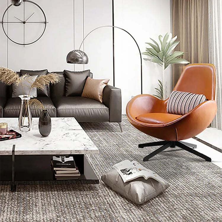 Modern Brown Egg Lounge Chair Faux Leather Accent Chair with Metal Base Homary UK