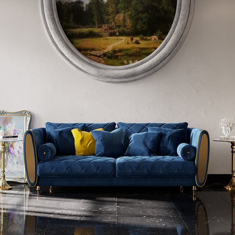 Blue sofa with gold legs store