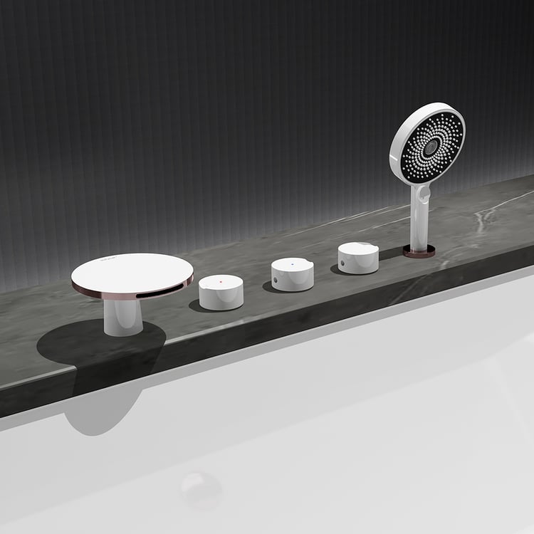 Waterfall Deck Mounted 5-Hole Bath Tap with Handshower Solid Brass ...