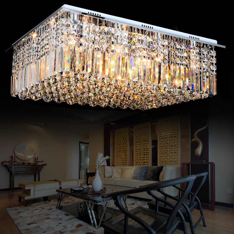 Stereo Cuboid-Shaped Crystal Flush Mount Ceiling Light in Chrome｜Homary