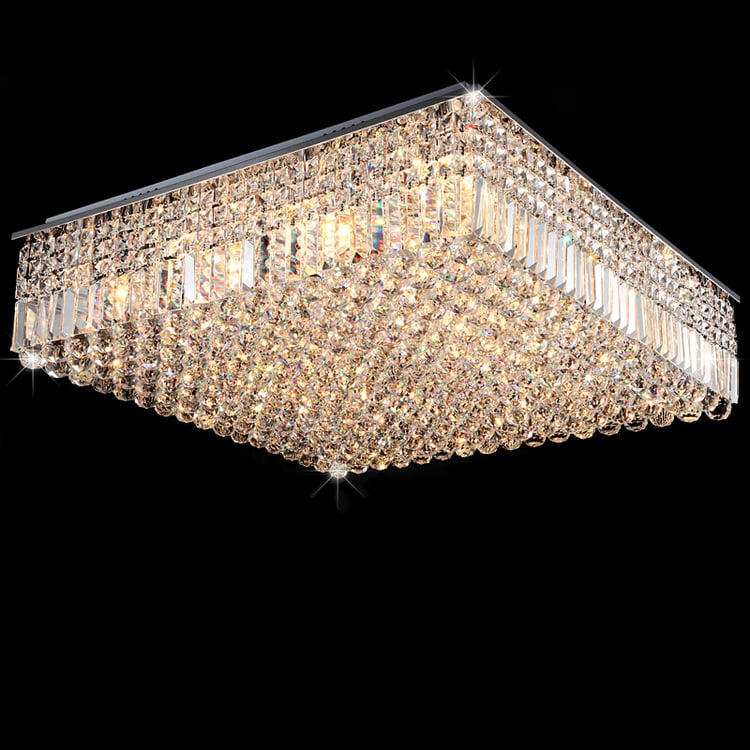 Stereo Cuboid-Shaped Crystal Flush Mount Ceiling Light in Chrome｜Homary