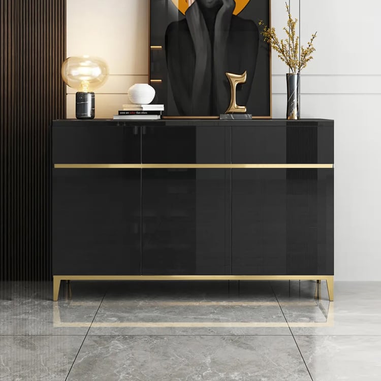 59" Black Modern Sideboard with Sintered Stone Top & 4 Doors & 4 ...