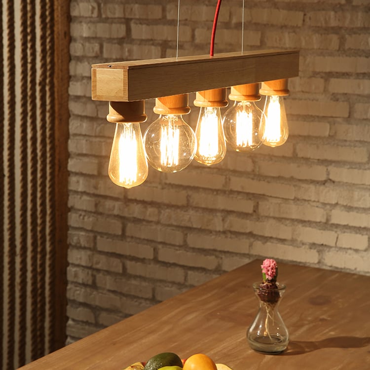 5-Light Retro Wooden Linear Island Light for Dining Room｜Homary