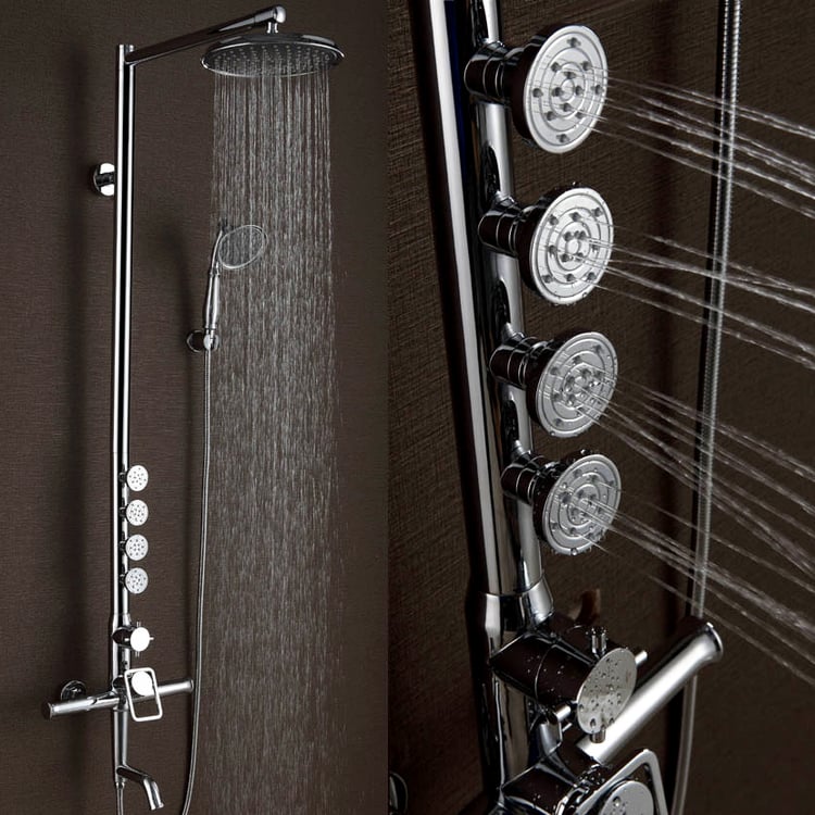 Modern Chrome Shower System with 4 Body Jet Sprays｜Homary