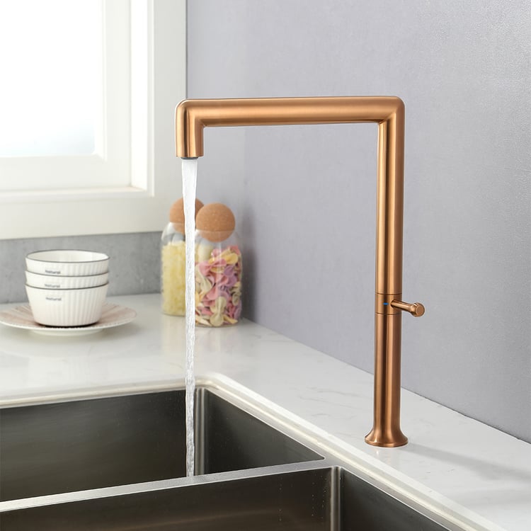Modern Single Handle Swivel Control Kitchen Tap Stainless Steel in Rose ...