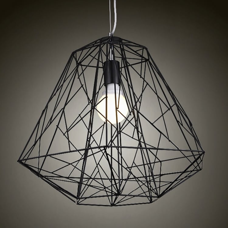 Single-Light Geometric Cage Ceiling Pendant Light in Black | Homary