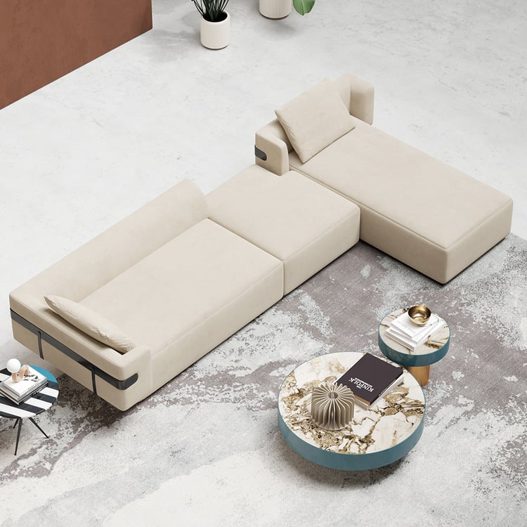 3730mm L Shaped Beige 5 Seater Modular Sectional Sofa with Chaise Low Seated Sofa Set Homary UK