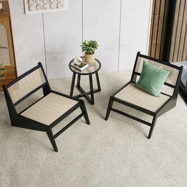 Black Rattan Ash Wood Lounge Accent Chair Homary ES