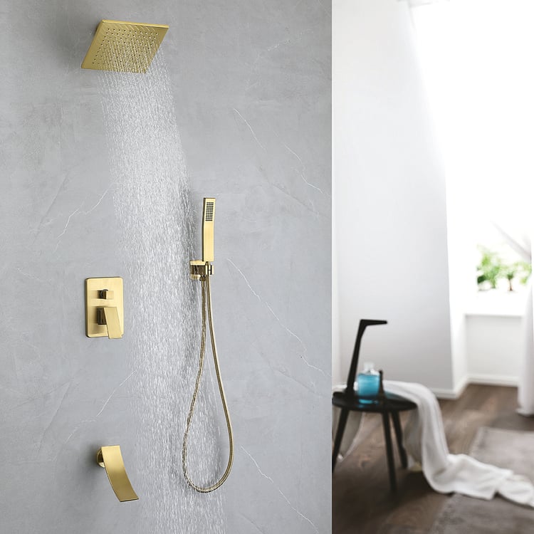 Waterfall Tub Spout Shower Faucet Set with Rain Shower Head Wall ...