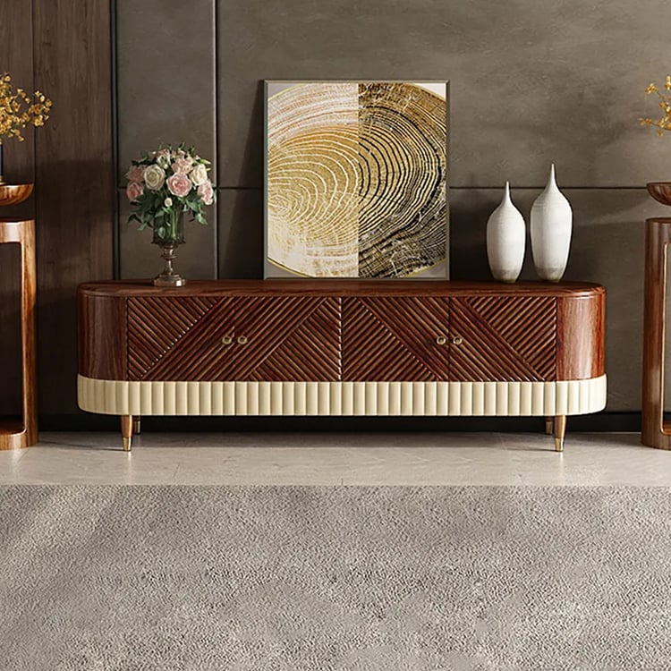 Wovent Walnut TV Stand with Storage Oval Vintage Tall Media Console ...