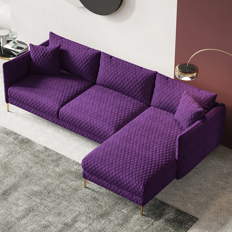 2810mm Modern Purple Corner Velvet Sectional Sofa with Chaise for 4 ...
