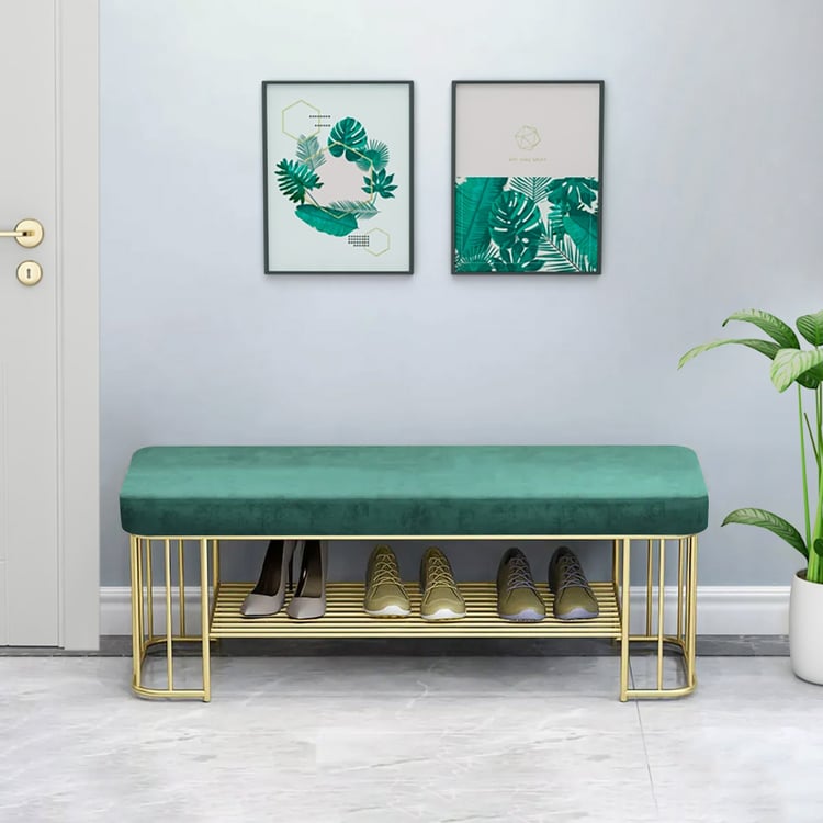 Modern Green Storage Bench Entryway Bench Velvet Upholstered with ...