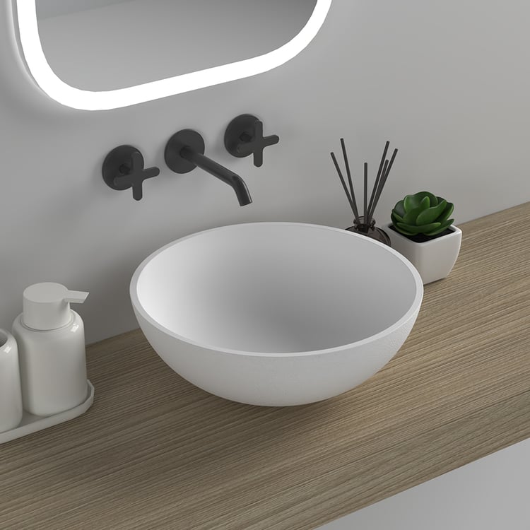400mm White Modern Stone Resin Round Bathroom Countertop Basin｜Homary UK