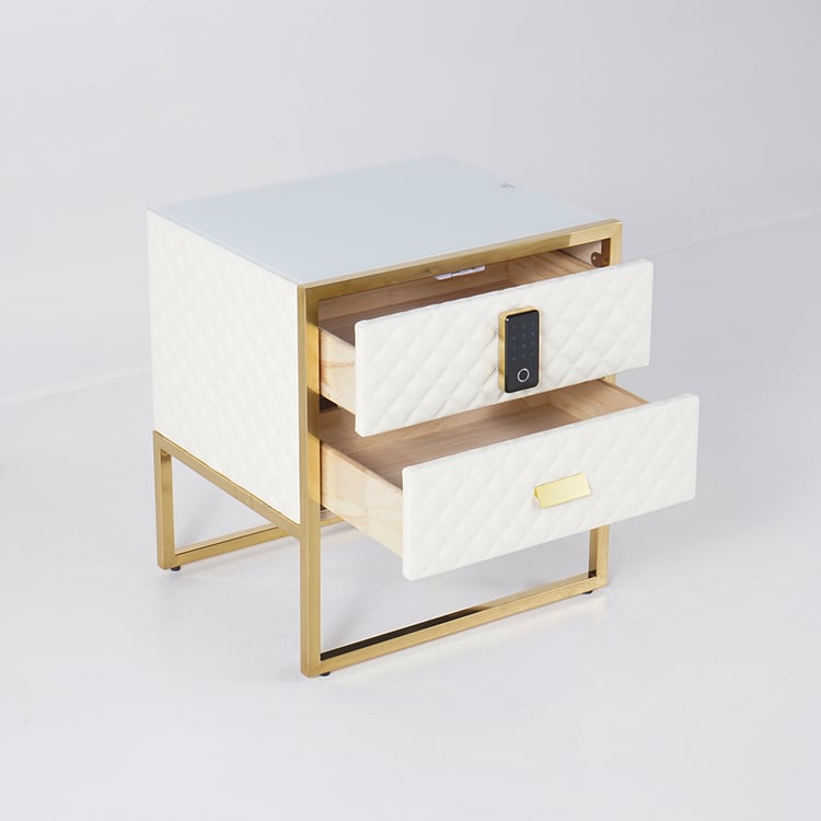 White nightstand with locking drawer store