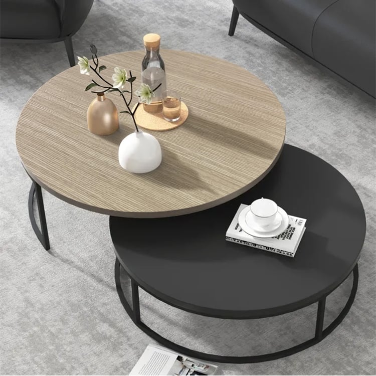 Modern Round Nesting 2-Piece Extendable Grey Living Room Accent Coffee ...