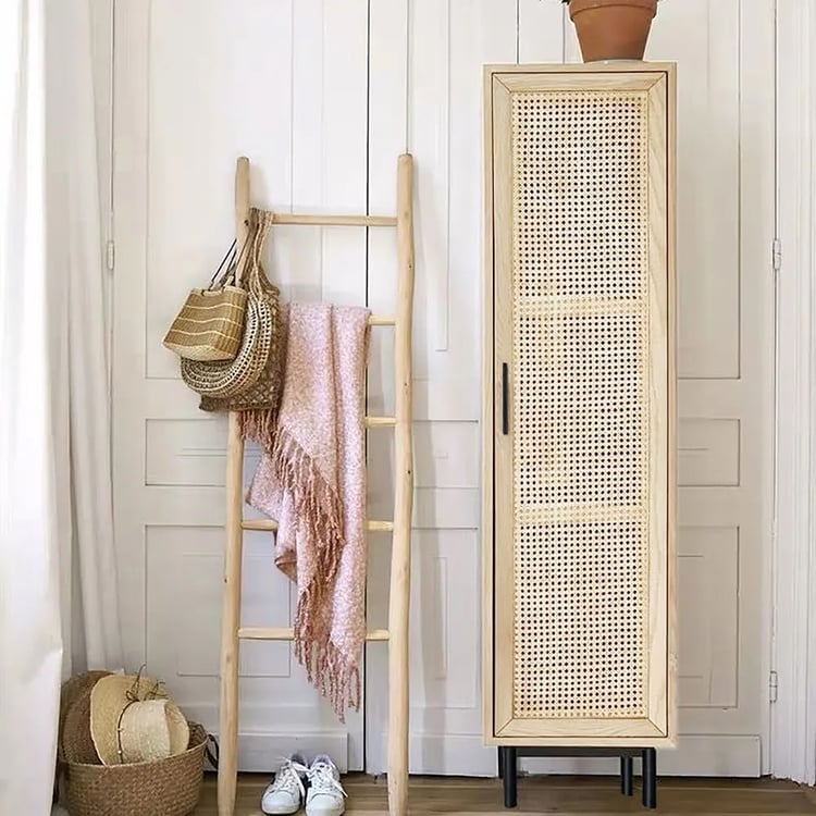 70" Nordic Natural Closet Rattan Woven Cloth Storage Wardrobe with ...