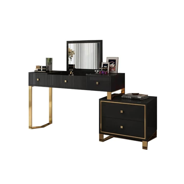 Black Corner Dressing Table Extendable Makeup Vanity Table with Flip Top Mirror Homary DE