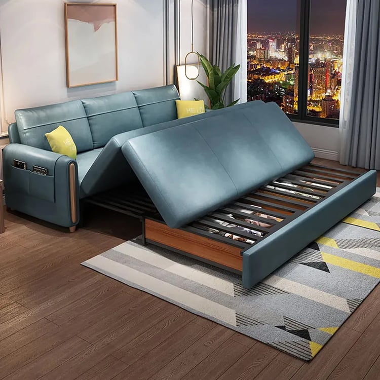 2060mm Blue Arm Full Sleeper Sofa Bed with Storage Side Pockets Homary UK