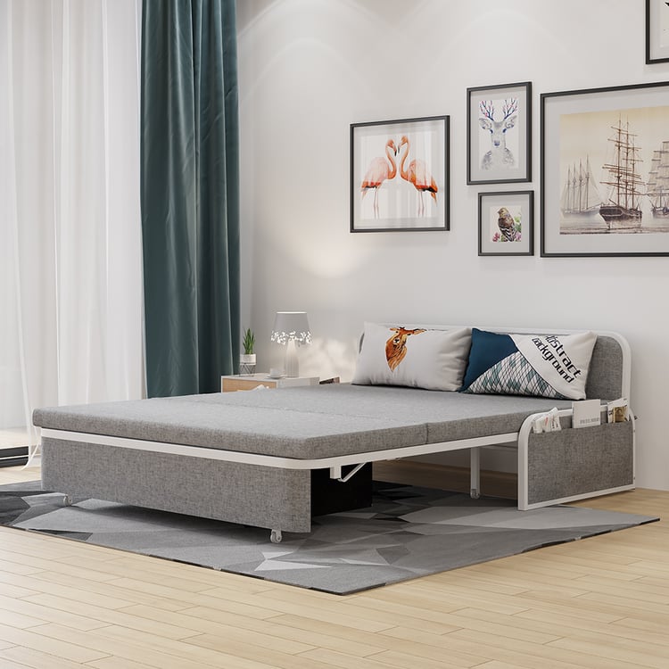 60.2 Modern Blue Cotton Linen Upholstered Convertible Sofa Bed with Storage