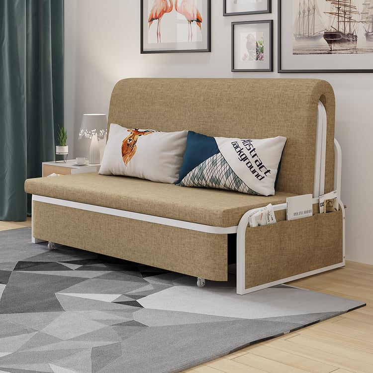 60 Queen 2 Seater Linen Sleeper Sofa with Trundle Homary