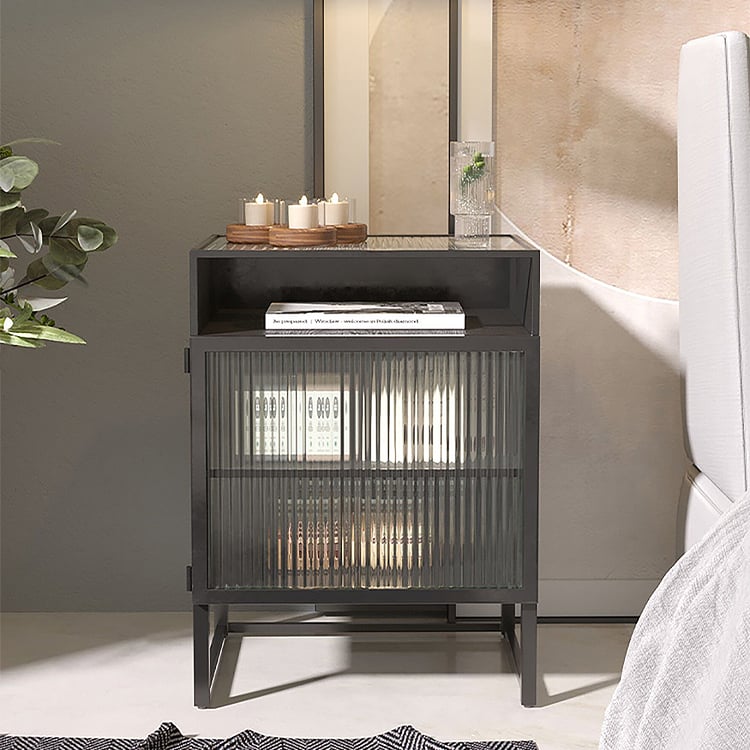 Black metal and glass nightstand store