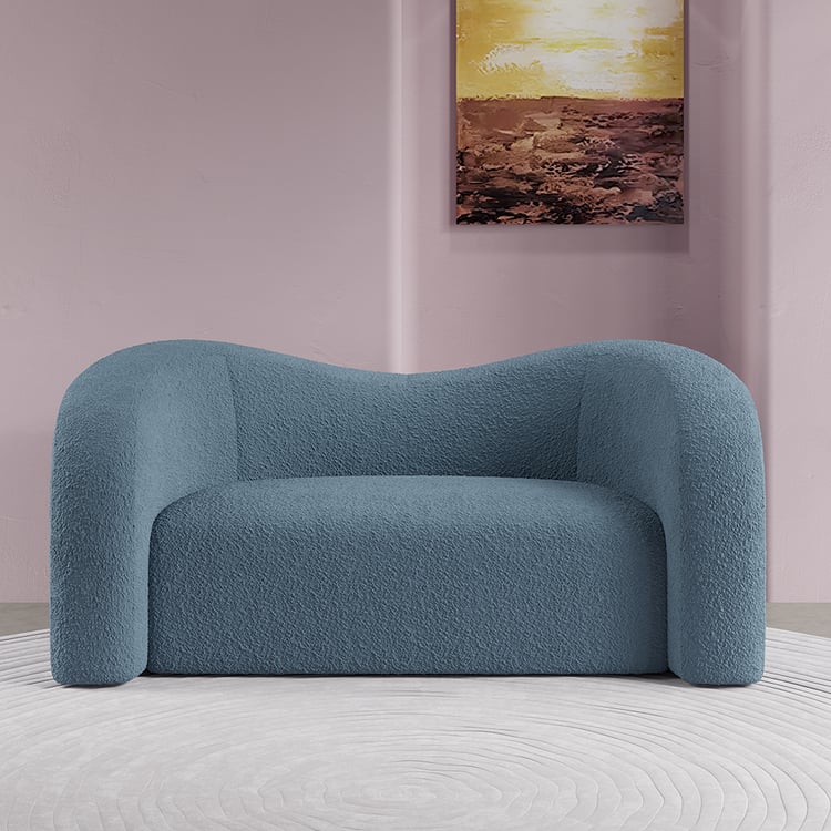Modern 1700mm Blue Boucle Upholstered Curved 2 Seater Sofa for Living ...